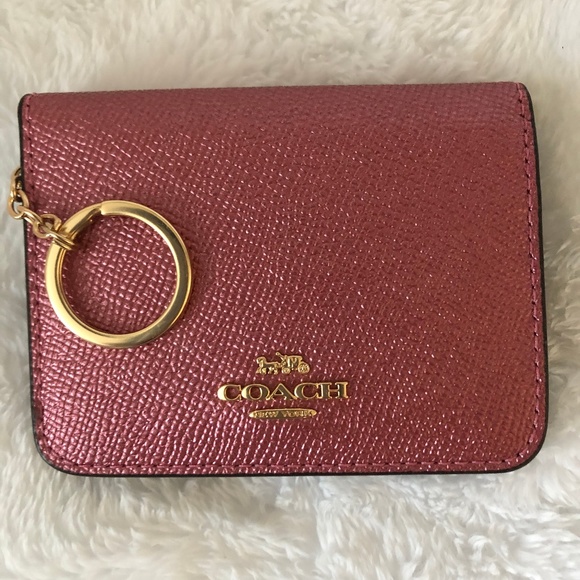 Coach | Bags | Nwt Coach Metallic Bifold Id Wallet Keychain Pink | Poshmark